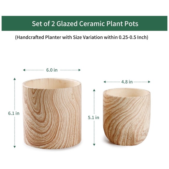 Accents | Ceramic Wood Texture Planter Pots Indoor Set Of 2 | Poshmark